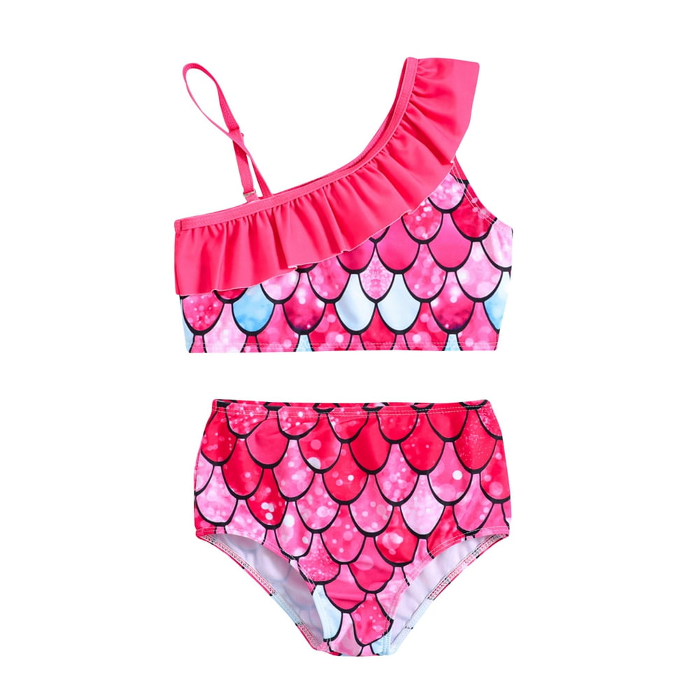 Toddler Girls One Shoulder Swimsuits Kids 2-Piece Bathing Suits Beach ...