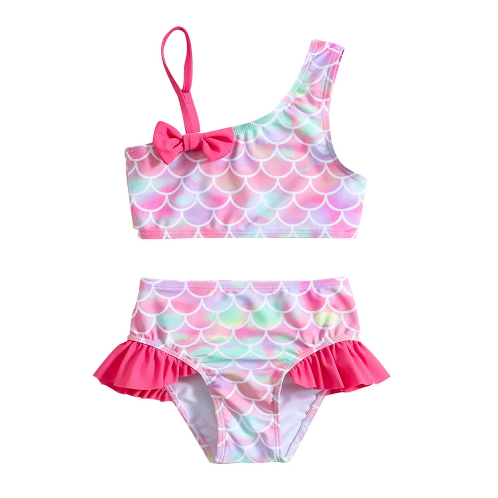 Toddler Girls One Shoulder Swimsuits Kids 2-Piece Bathing Suits Beach ...