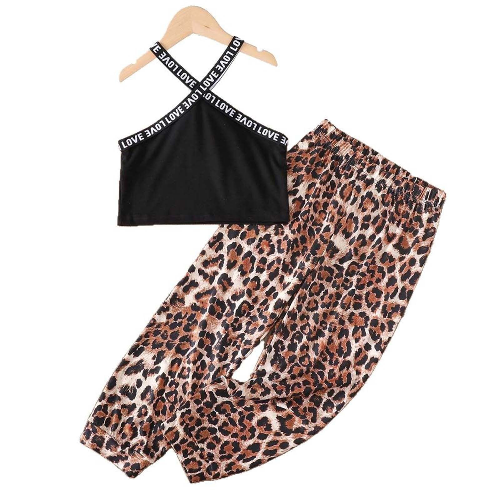 Toddler Girls Outfit Sets Cross Letter Hanging Neck Top And Leopard ...