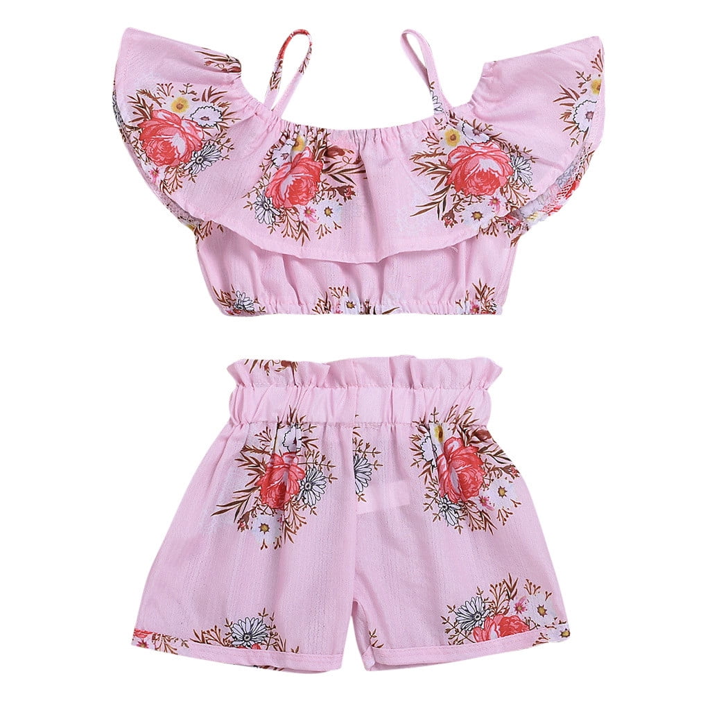 Toddler Girls Outfit Sets Floral Tops +Shorts Outfit Set Little Girls ...