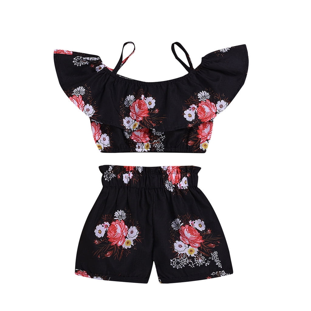 Toddler Girls Outfit Sets Floral Tops +Shorts Outfit Set Little Girls ...