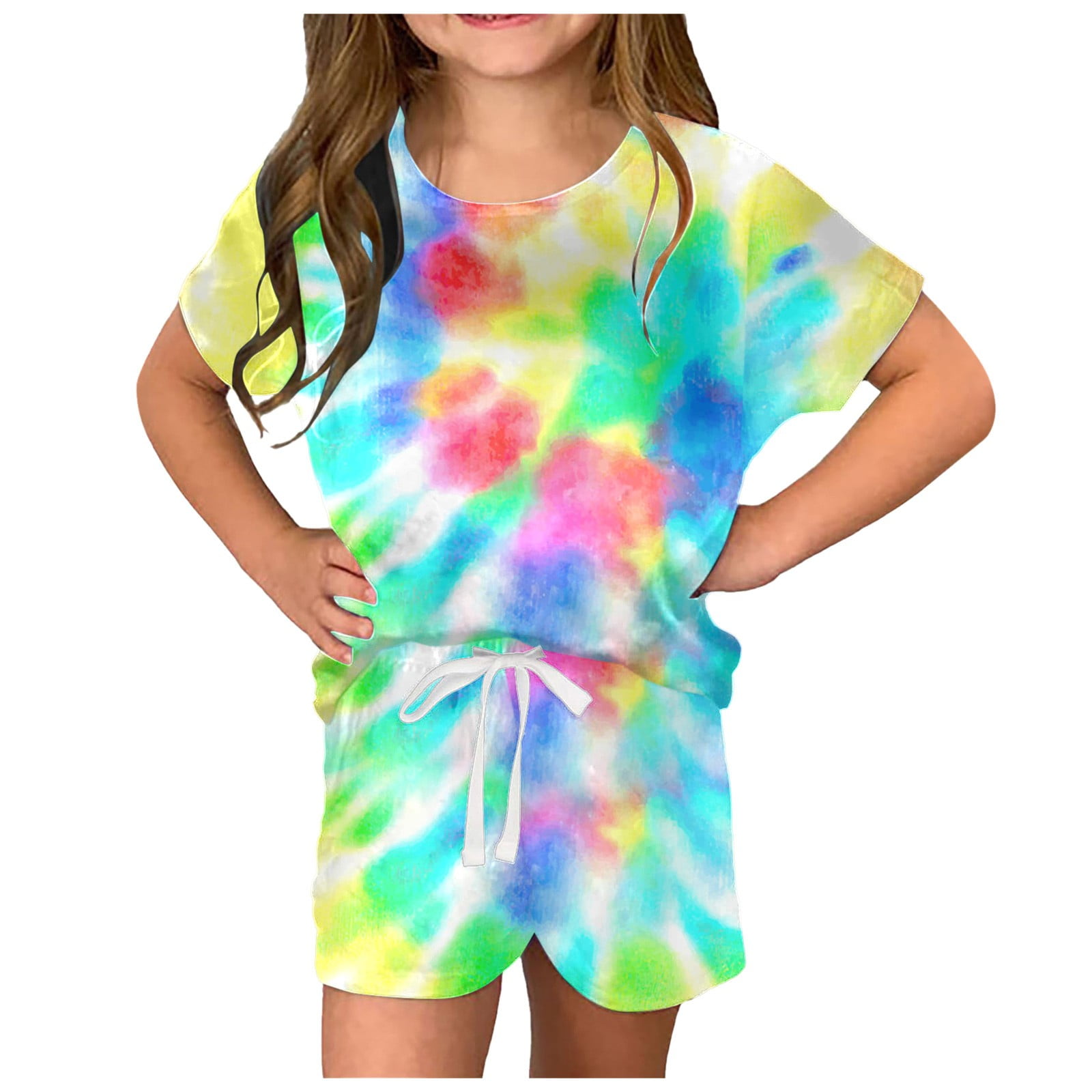 Toddler Girls Outfit Sets Tie Dye Print Short Sleeve T Shirt With ...