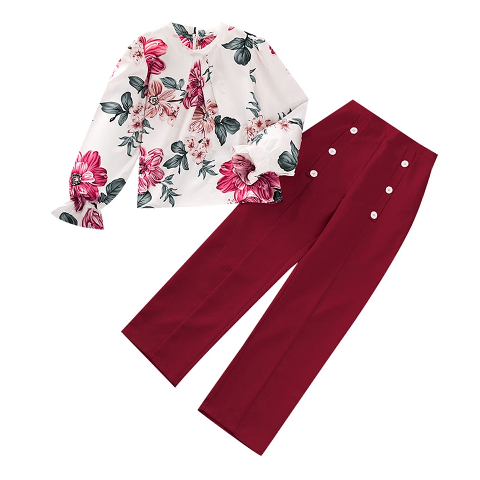 Toddler Girls Outfits 2 Pcs Long Sleeve Floral Tops And Pants Set Kids ...