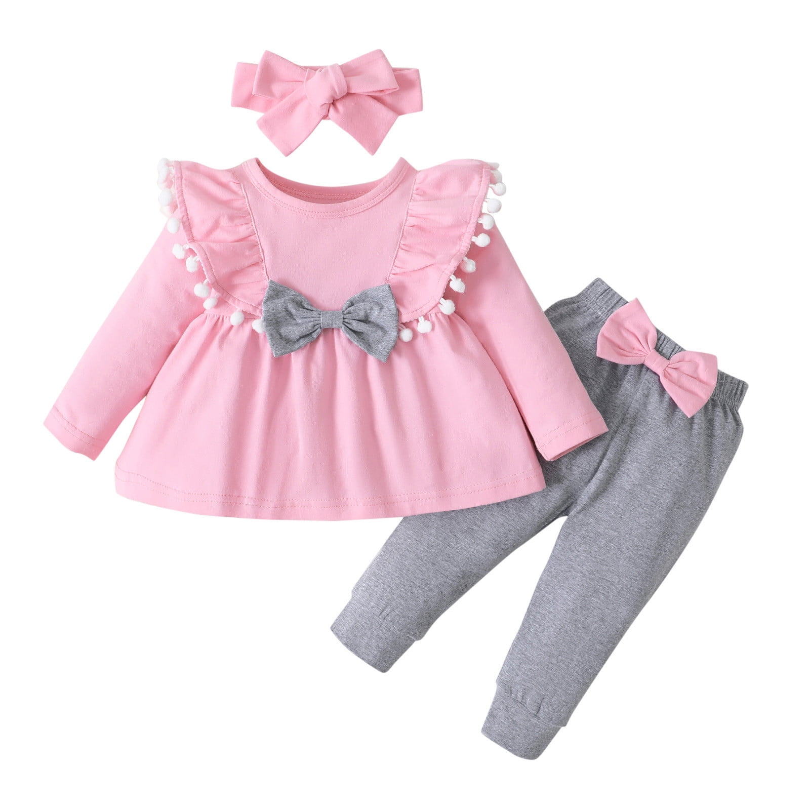 Toddler Girls Outfits Baby Long Sleeve Bowknot Tassel Tops+Pants ...