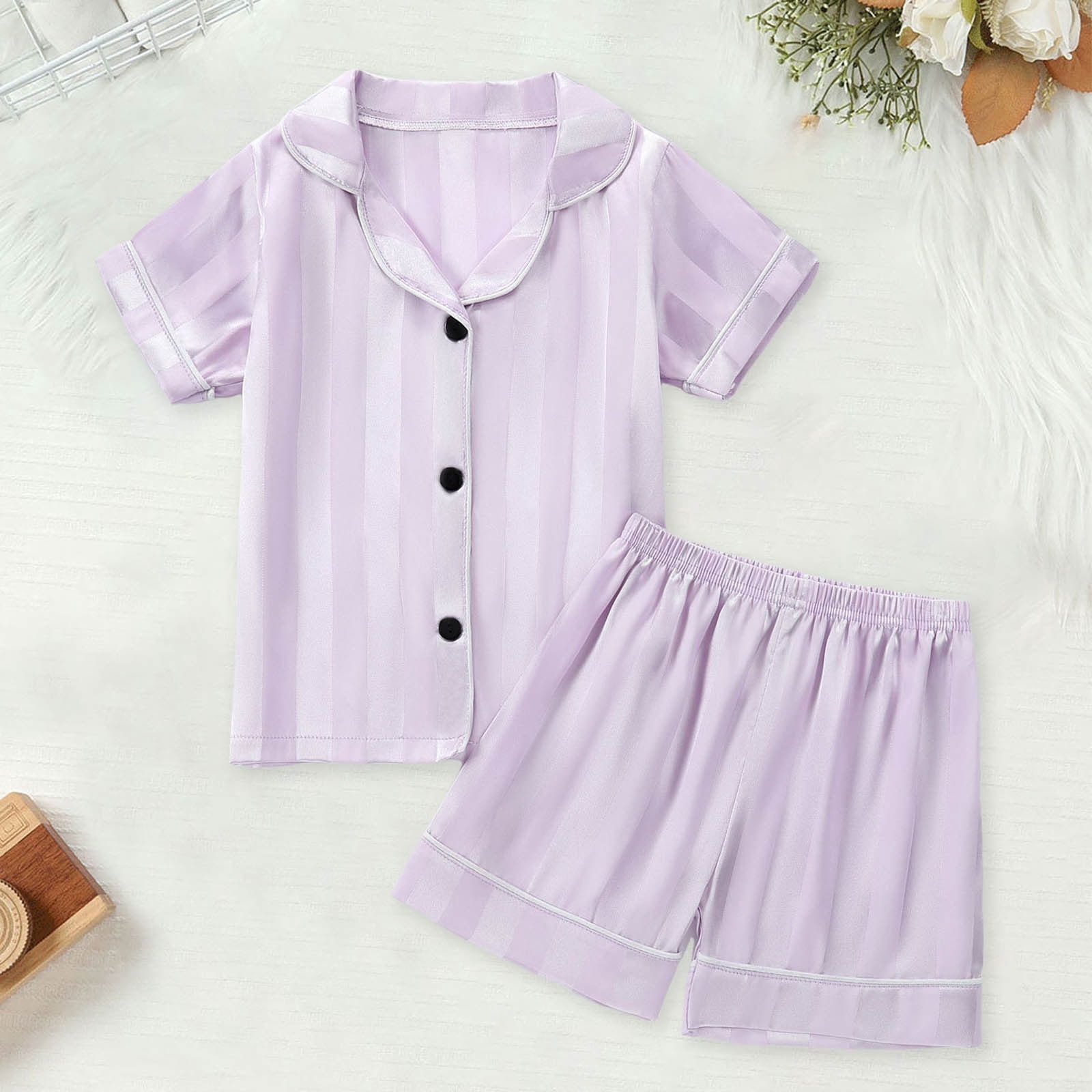 Toddler Girls Pajamas Set Silk Satin Short Sleeve Button-Down ...