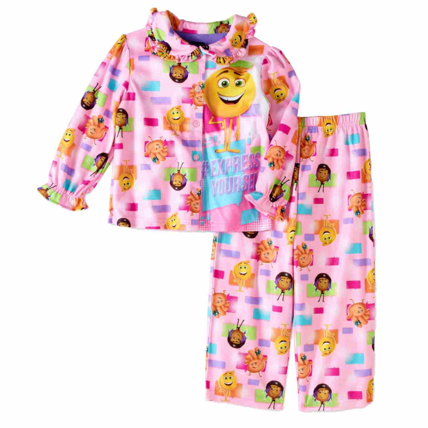 Toddler Girls Pink Flannel Emoji Movie Pajamas Express Yourself Sleep ...
