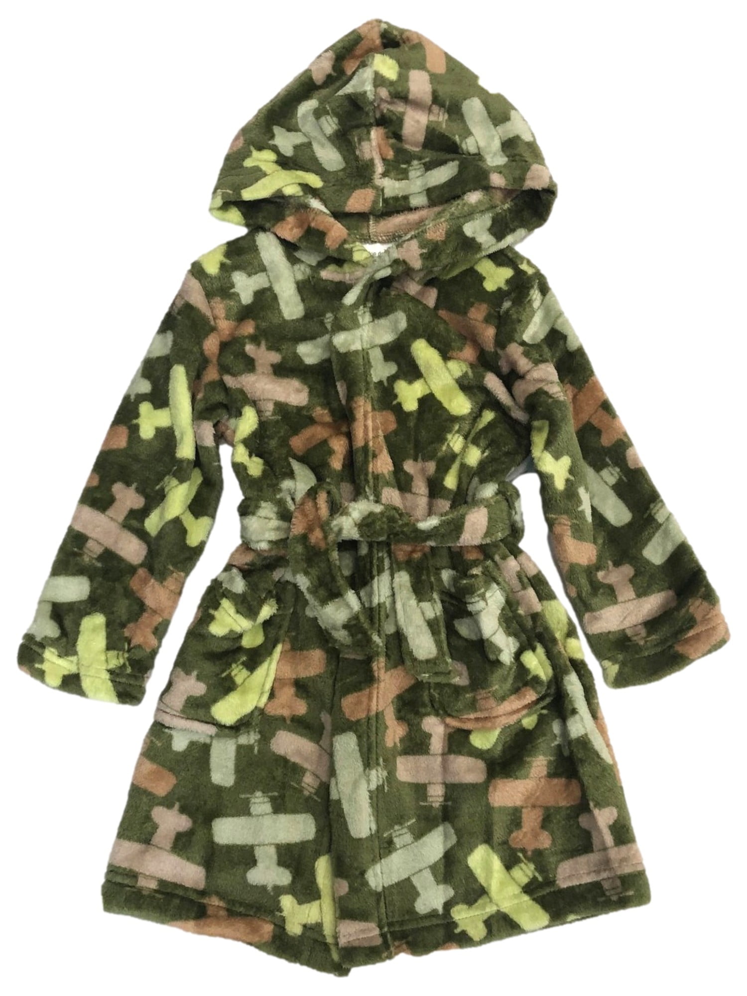 Toddler Girls Plush Green & Pink Airplane Print Bath Robe 5T - Walmart.com