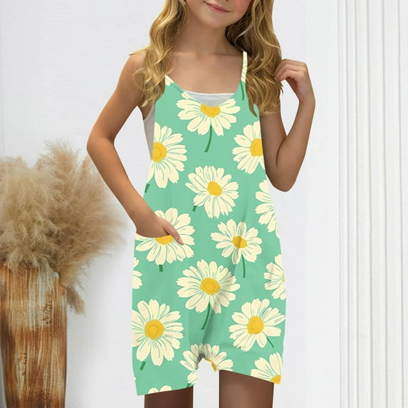 Toddler Girls Pockets Jumpsuit Summer Sleeveless Printed Strap Overalls ...