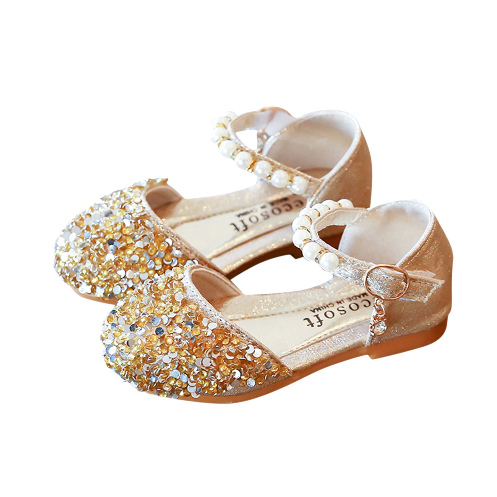 Toddler Girls Princess Dress Shoes Sparkly Sequin Pearl Mary Jane Flats ...