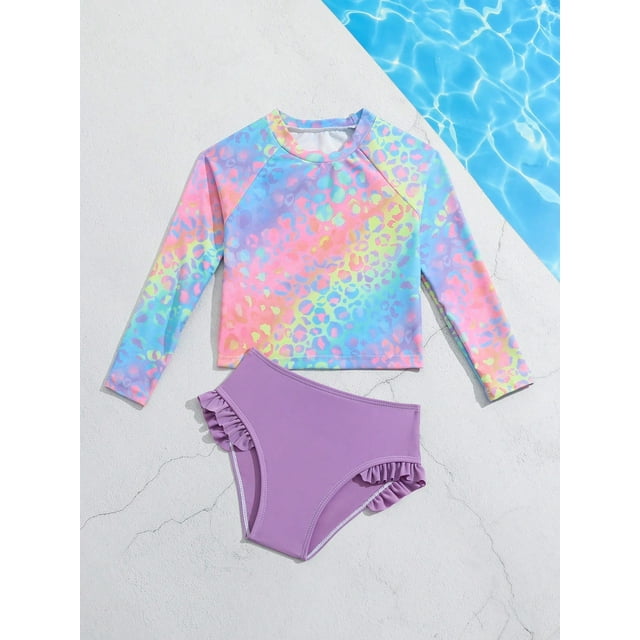 Toddler Girls Rash Guard Sets with Bikini Bottoms Swimwear（4-7Y ...