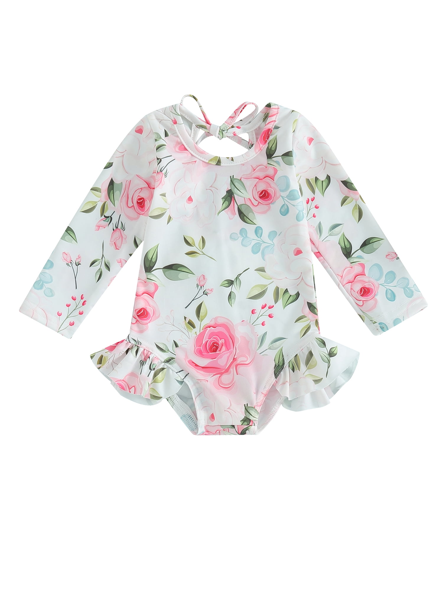 Shunvnny Toddler Girls Rash Guard Swimsuit Rompers Long Sleeve Floral/Cartoon Print Kids Ruffles ...