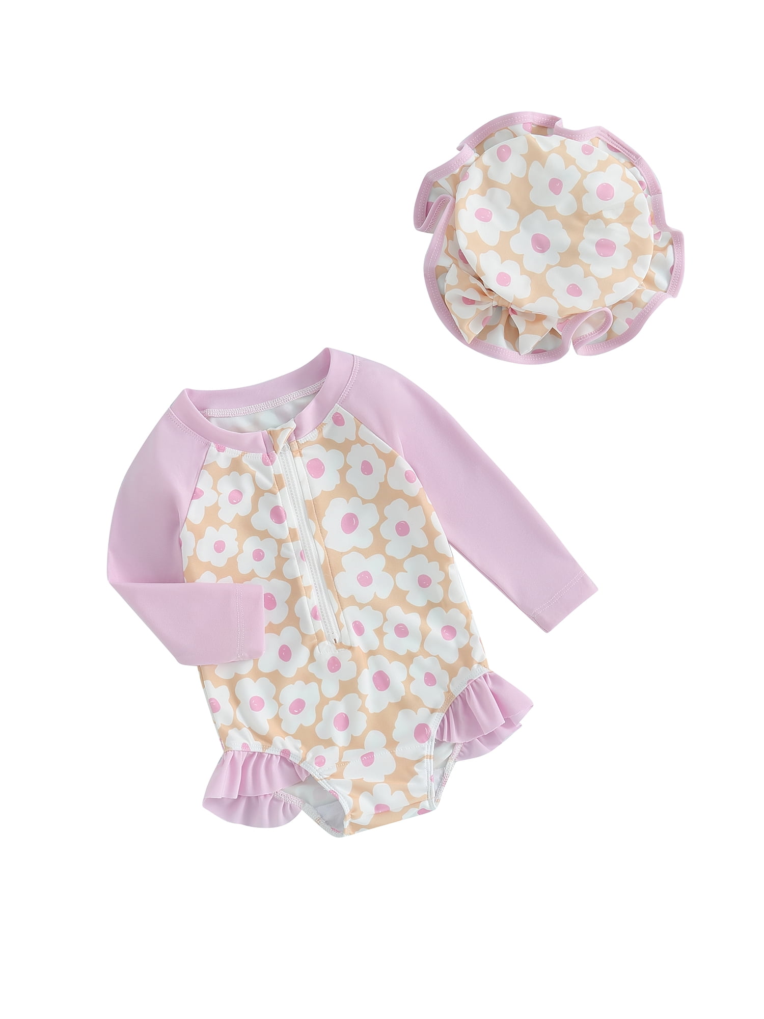 Toddler Girls Rash Guard Swimsuit Rompers Long Sleeve Patchwork Floral Print Baby Ruffles ...