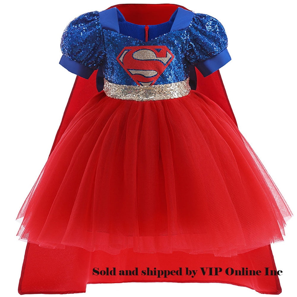 Toddler Girls Sequins Supergirl Cosplay Dress Kids Princess Halloween ...