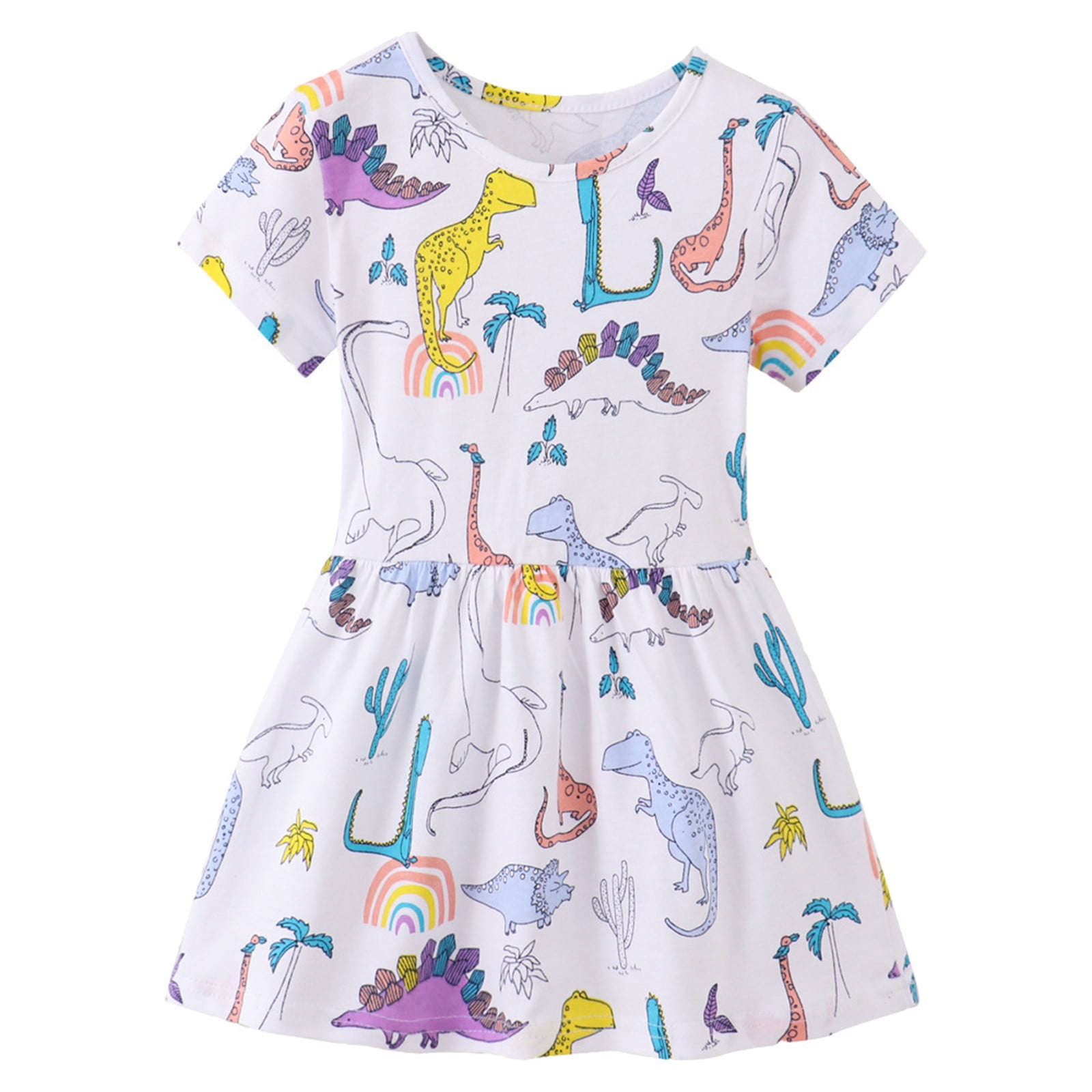 Toddler Girls Short Sleeve Dinosaur Print Princess Dress Dance Party ...