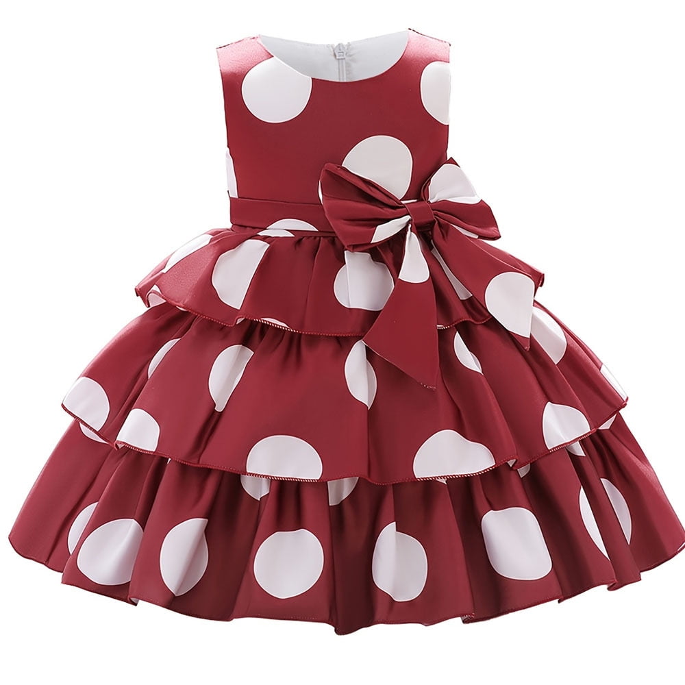 Toddler Girls Sleeveless Princess Dress Polka Dot Pattern Pageant Gown ...
