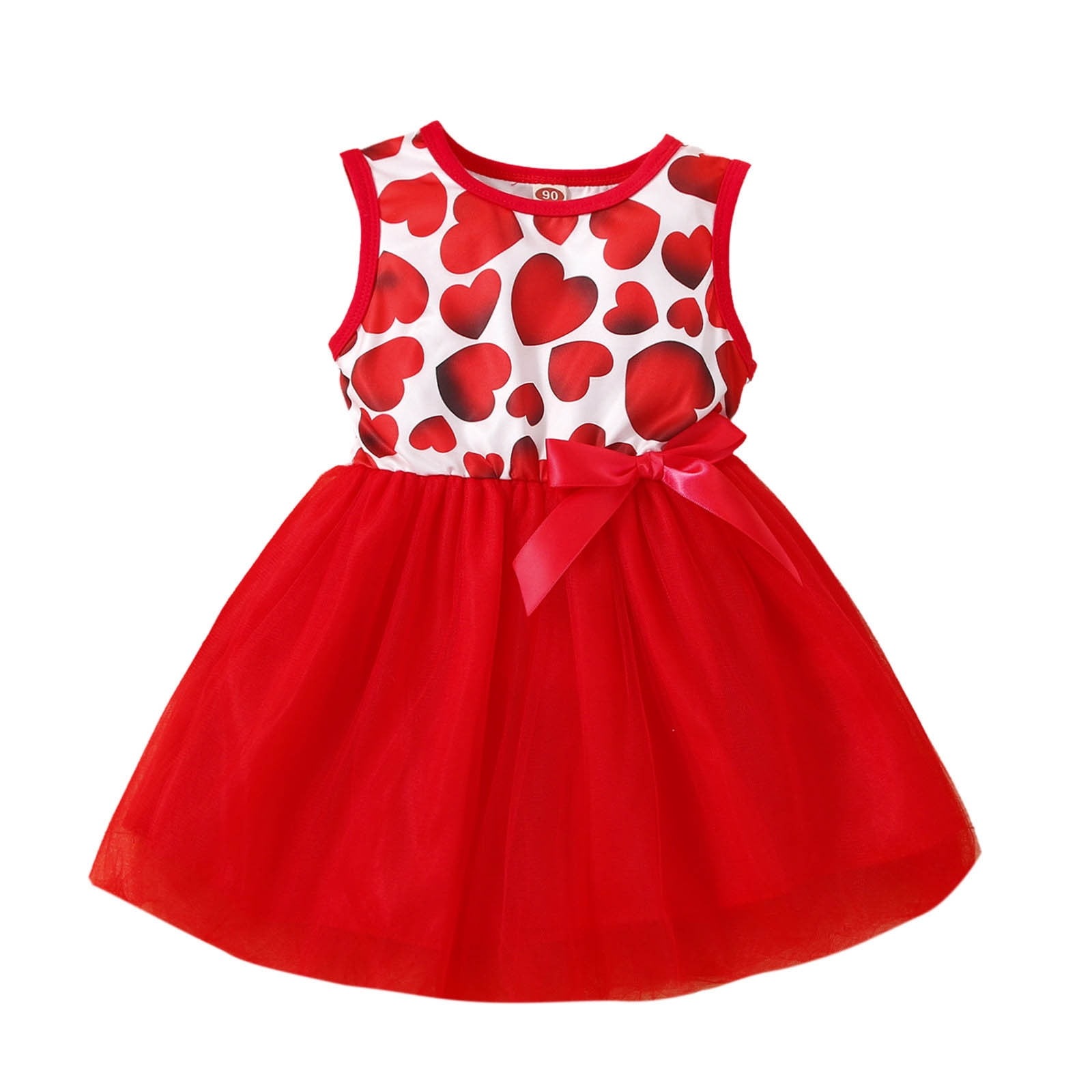 Toddler Girls Sleeveless Valentine's Day Hearts Printed Bowknot Tulle ...