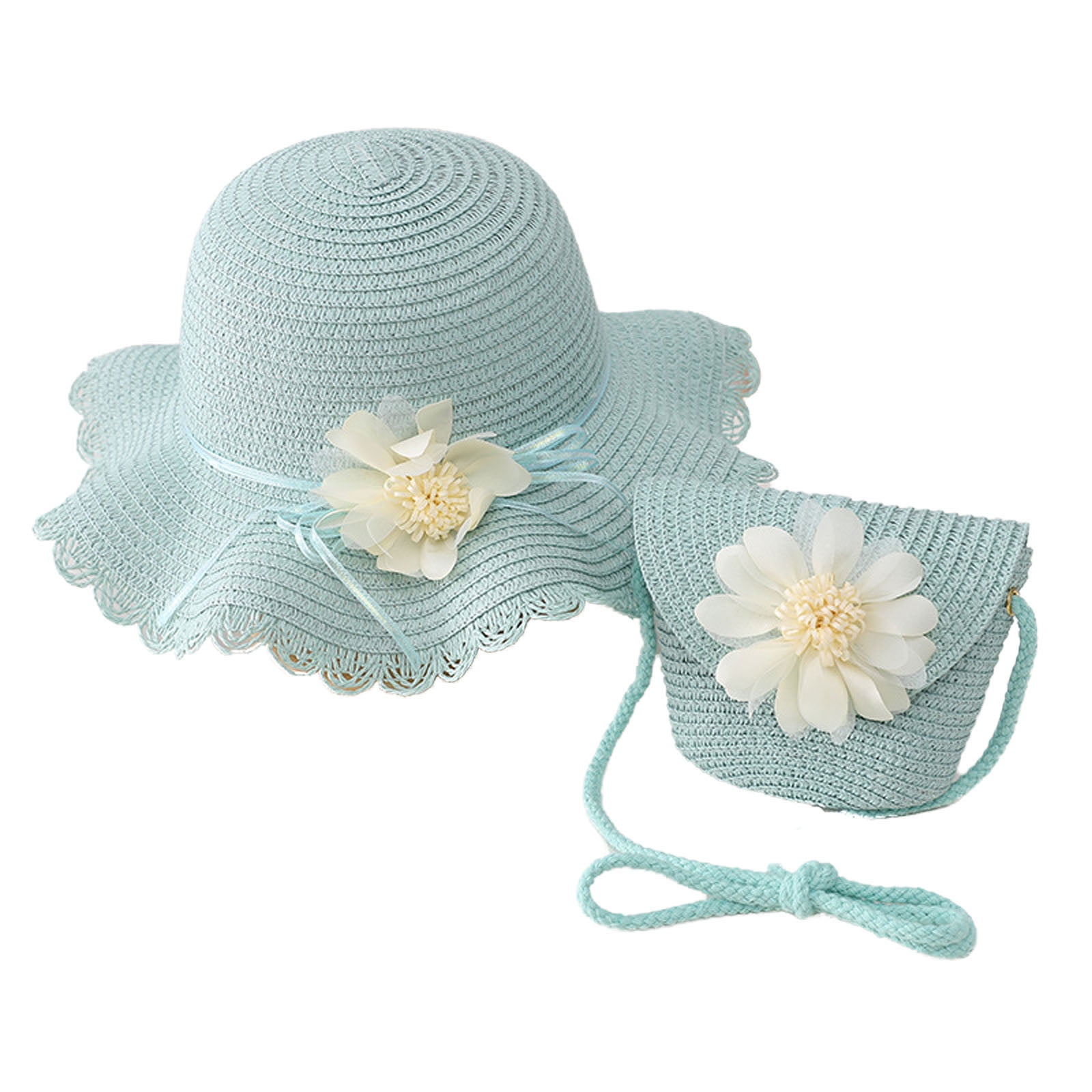 Toddler Girls Straw Hat and Shoulder Bag Set Daisy Flower Beach Cap ...