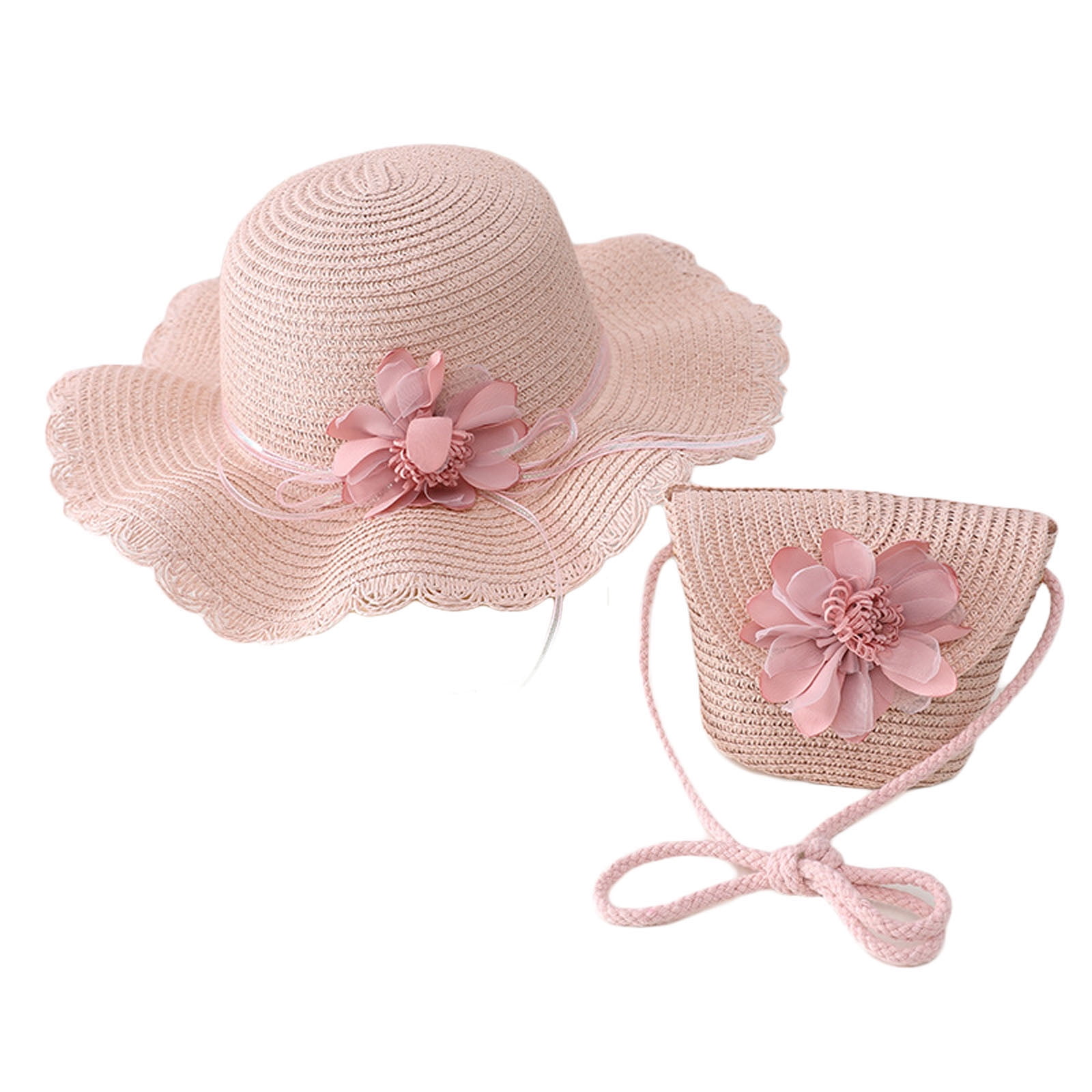 Toddler Girls Straw Hat and Shoulder Bag Set Daisy Flower Beach Cap ...