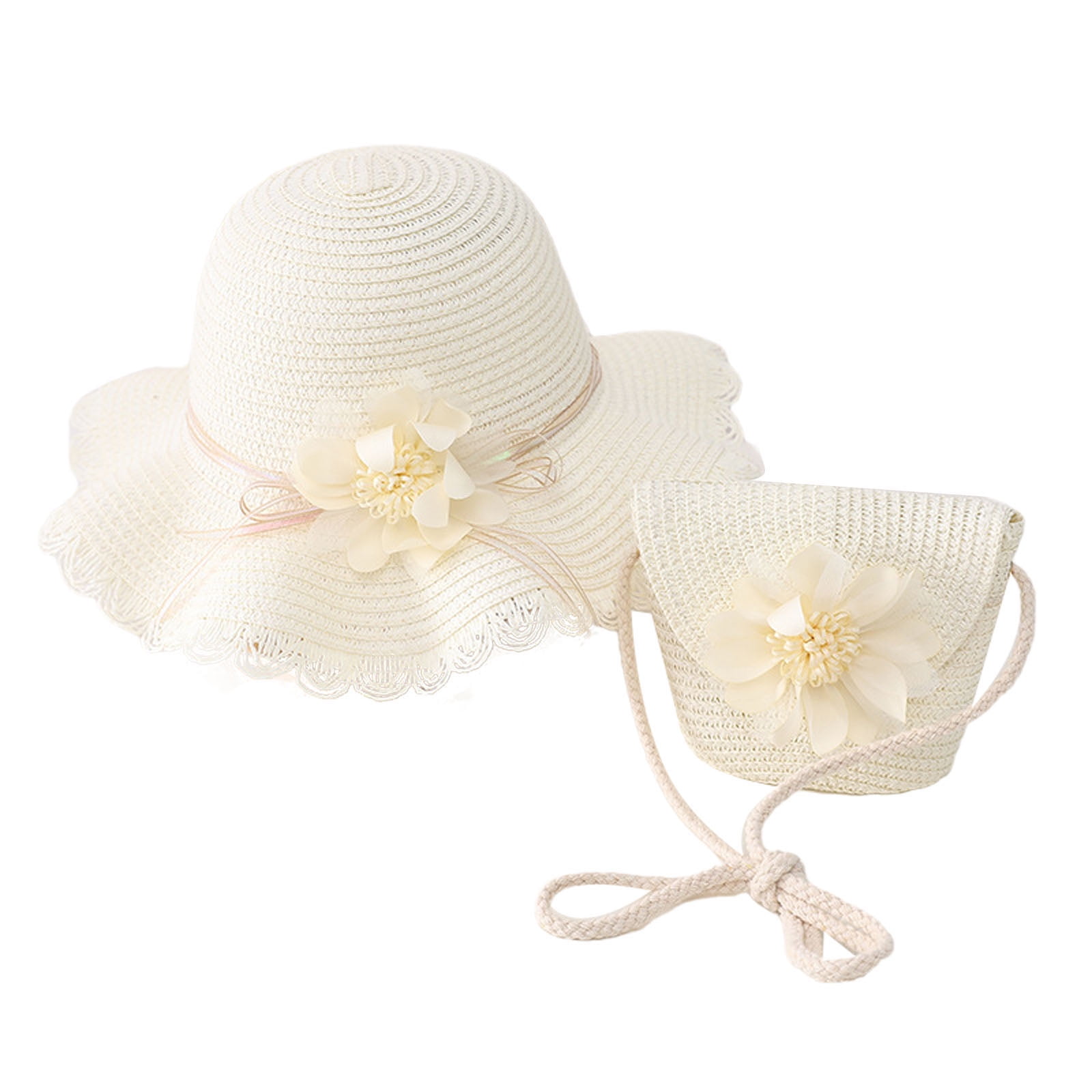 Toddler Girls Straw Hat and Shoulder Bag Set Daisy Flower Beach Cap ...
