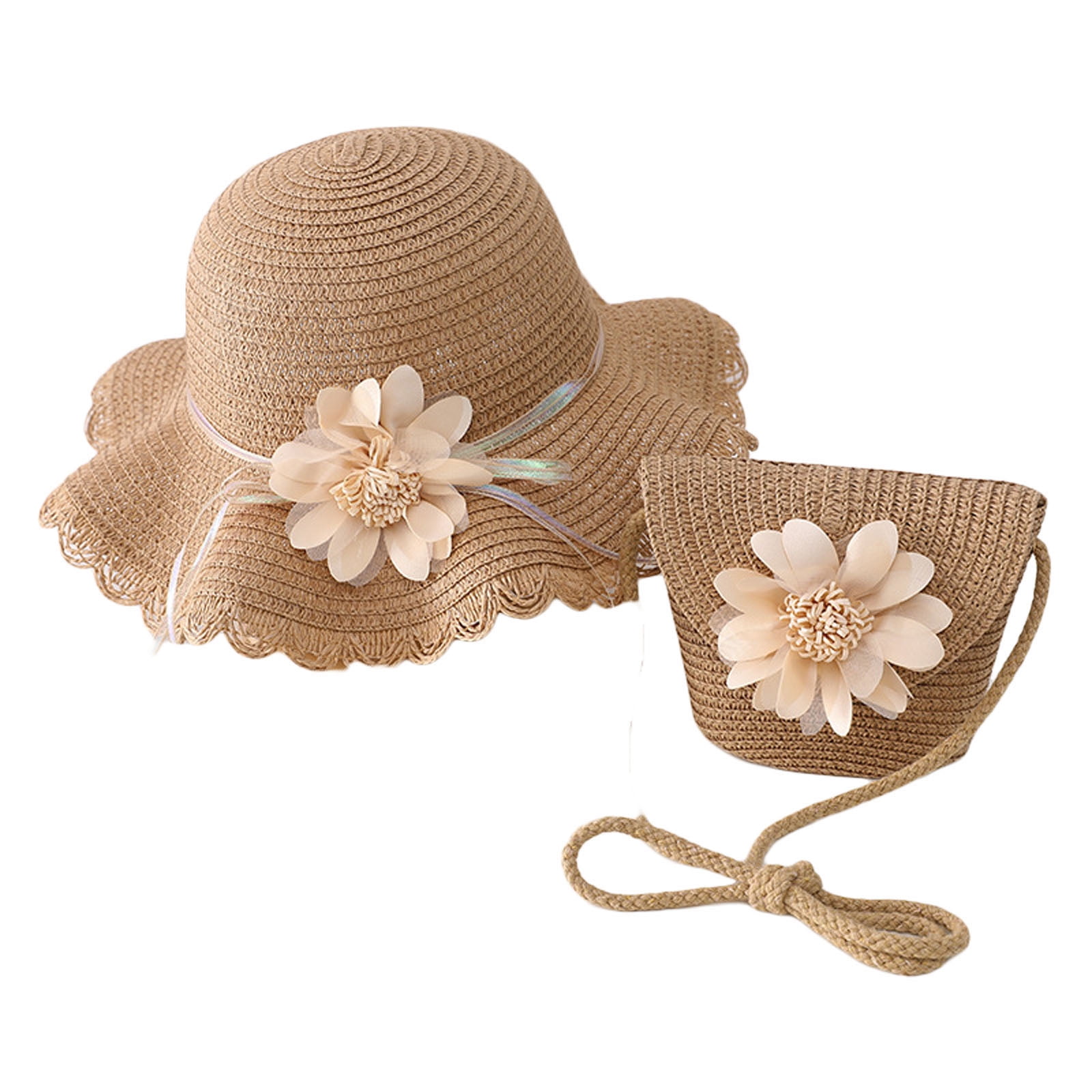 Toddler Girls Straw Hat and Shoulder Bag Set Daisy Flower Beach Cap ...