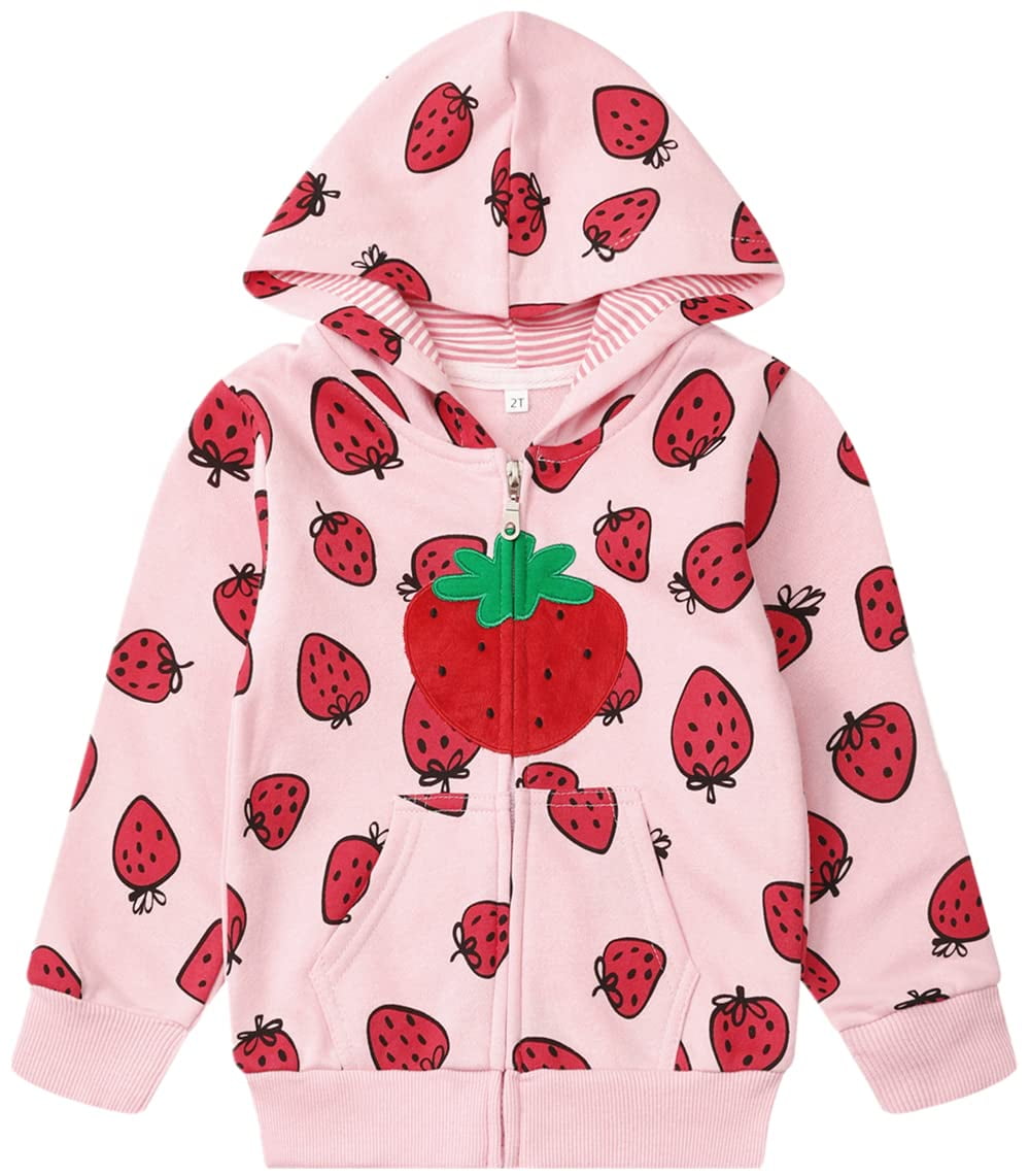 Popshion Toddler Girls Strawberry Hoodie, Winter Fleece Zip Up Jacket ...