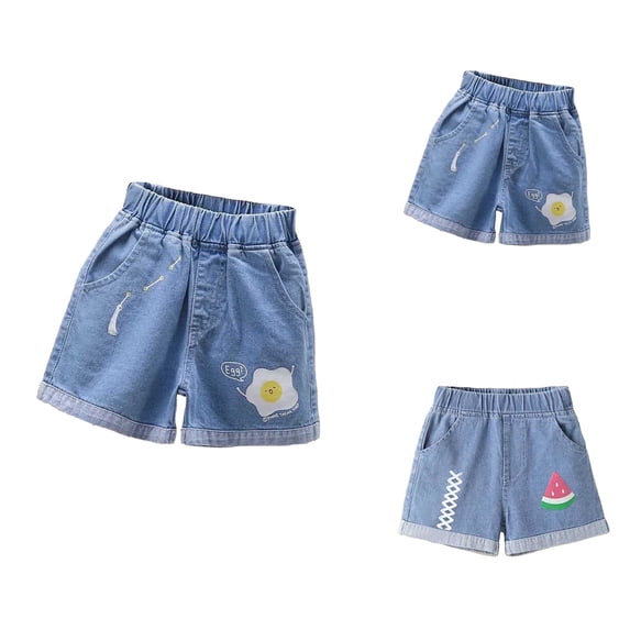 Toddler Girls' Summer Denim Shorts With Watermelon & Egg Embroidery ...