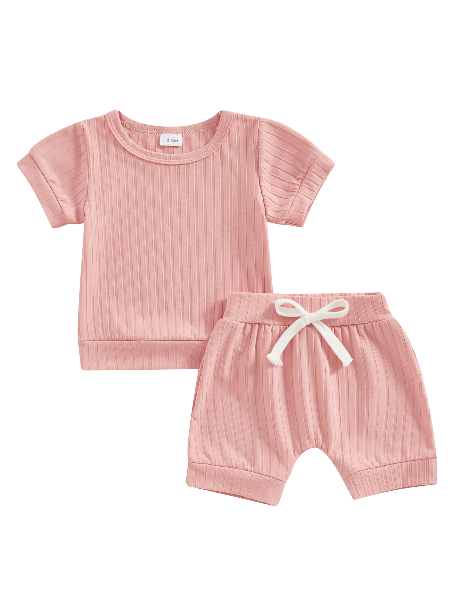 Shunvnny Toddler Girls Summer Shorts Sets Short Sleeve Solid Color Tops ...