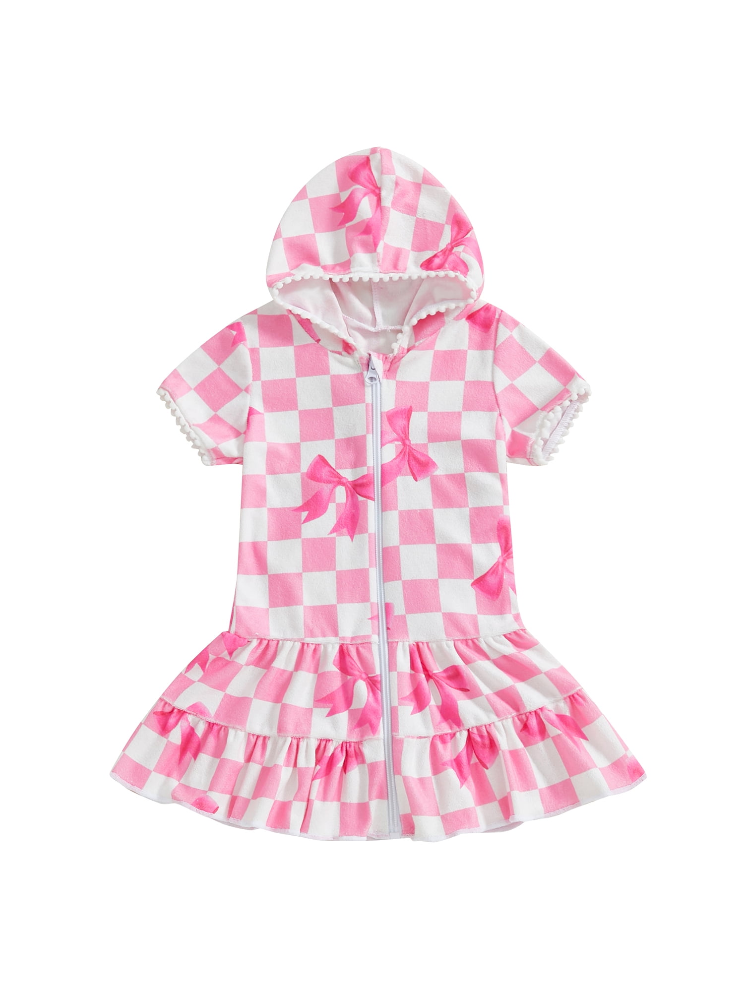 Toddler Girls Swim Coverups Marine Cute Bow Plaid Print Short Sleeve ...