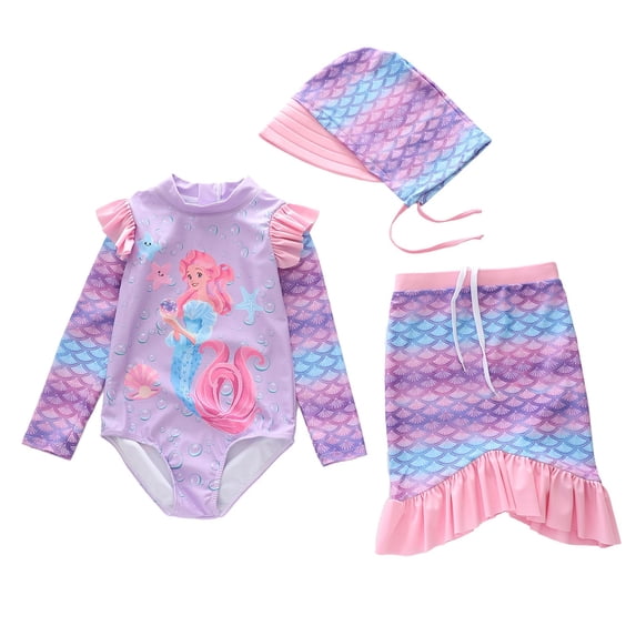 Toddler Girls Swimsuit Three Piece Beach Sun Swimwear Cartoon Swimsuit ...