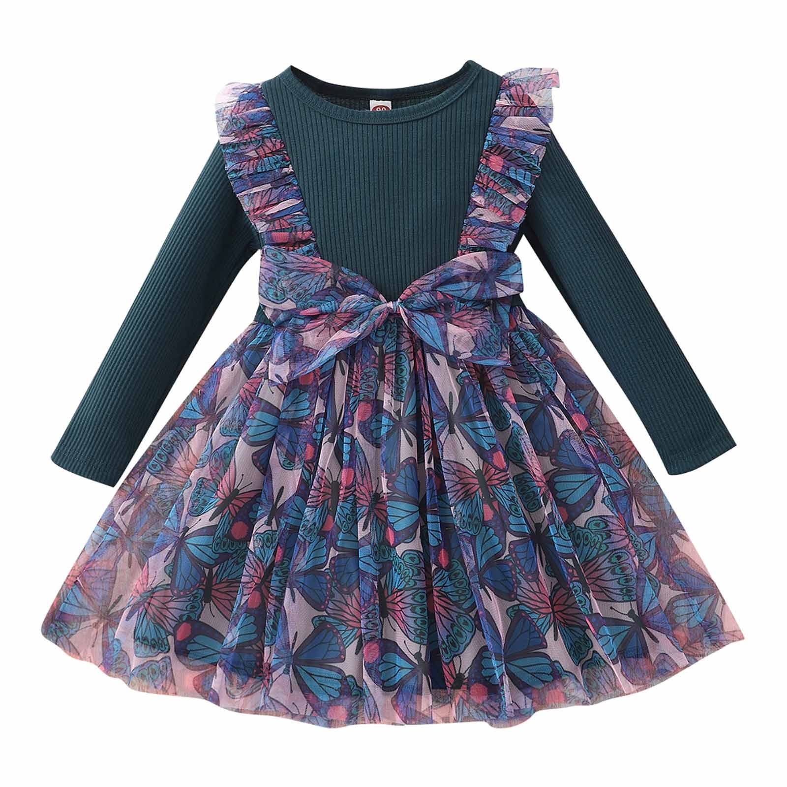 Toddler Girls Tulle Dresses Winter Leopard Flower Dress Green Long ...