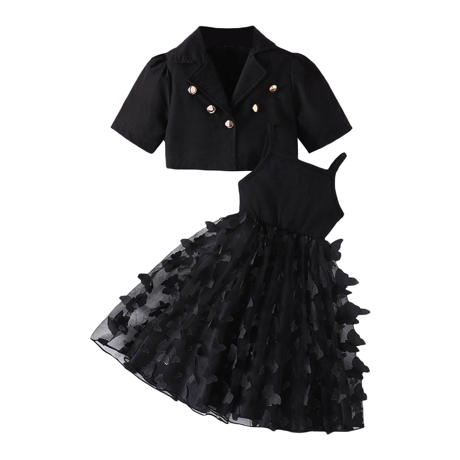 Toddler Girls Two Piece Outfits Sleeveless Butterfly Tulle Dress and ...