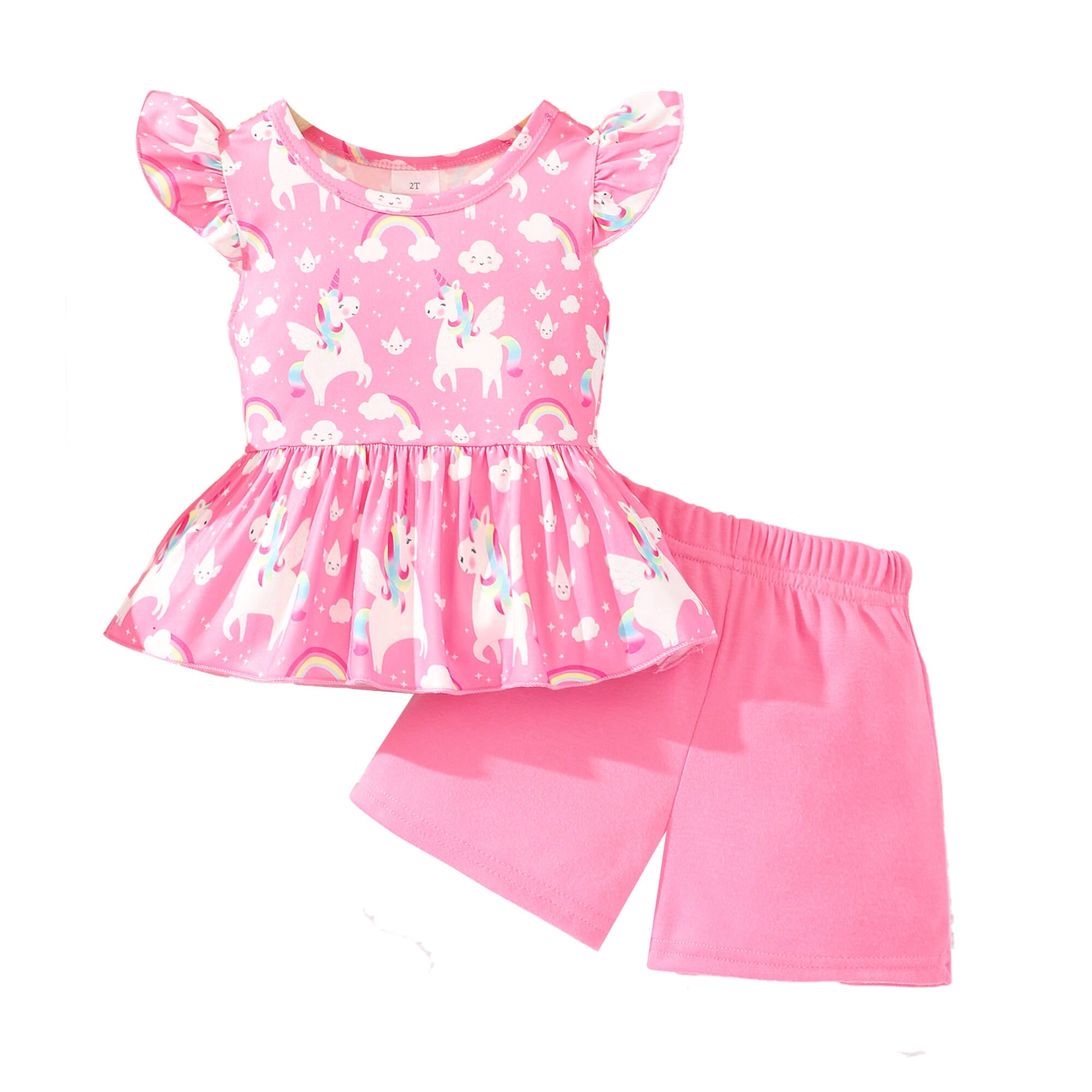 Toddler Girls Unicorn Outfits 2 Piece Clothing Sets Ruffle Sleeve Shirt ...