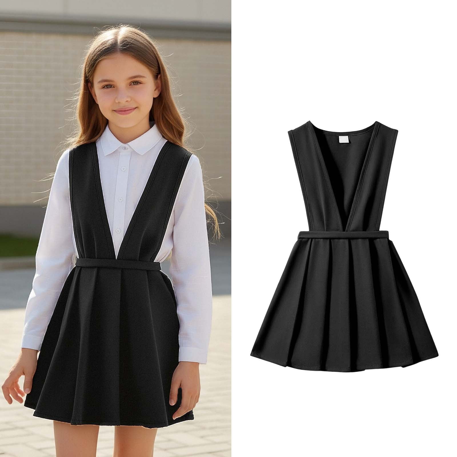 Toddler Girls Uniform Dress Sleeveless V-Neck Jumper Dress A-Line ...