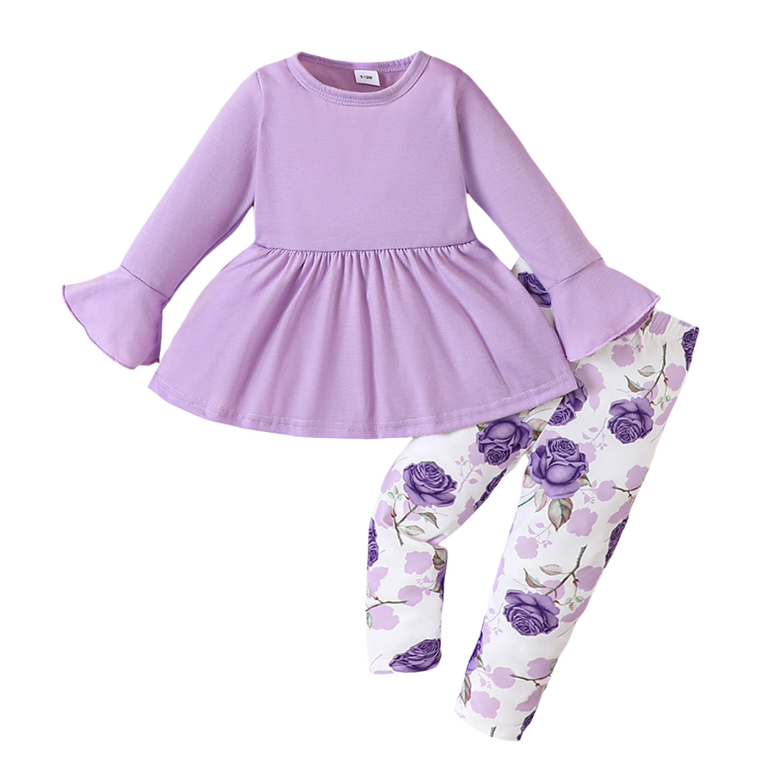 Toddler Girls Winter Long Sleeve Solid Color Ruffles Flower Prints Tops ...