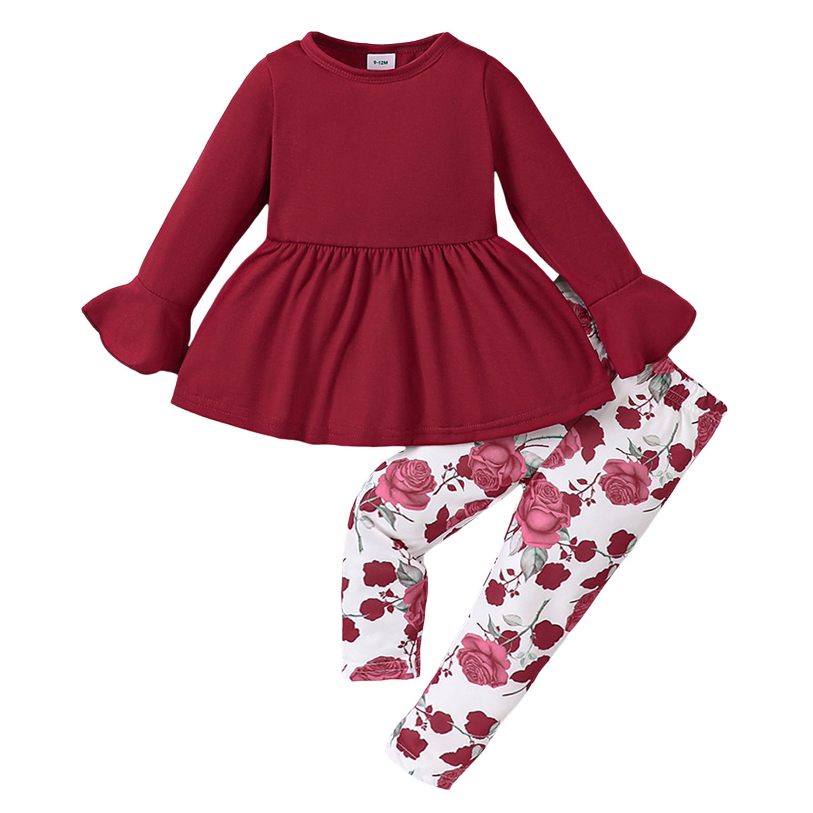 Toddler Girls Winter Long Sleeve Solid Color Ruffles Flower Prints Tops ...