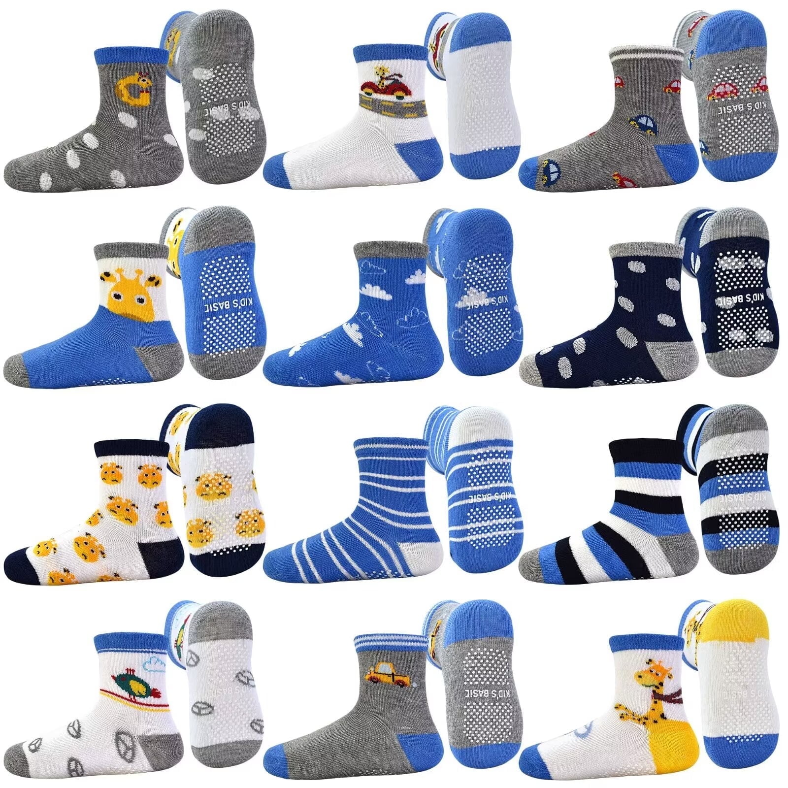 Toddler Grip Socks 12 Pairs Non Slip Baby Socks Cute Crew Anti Skid ...