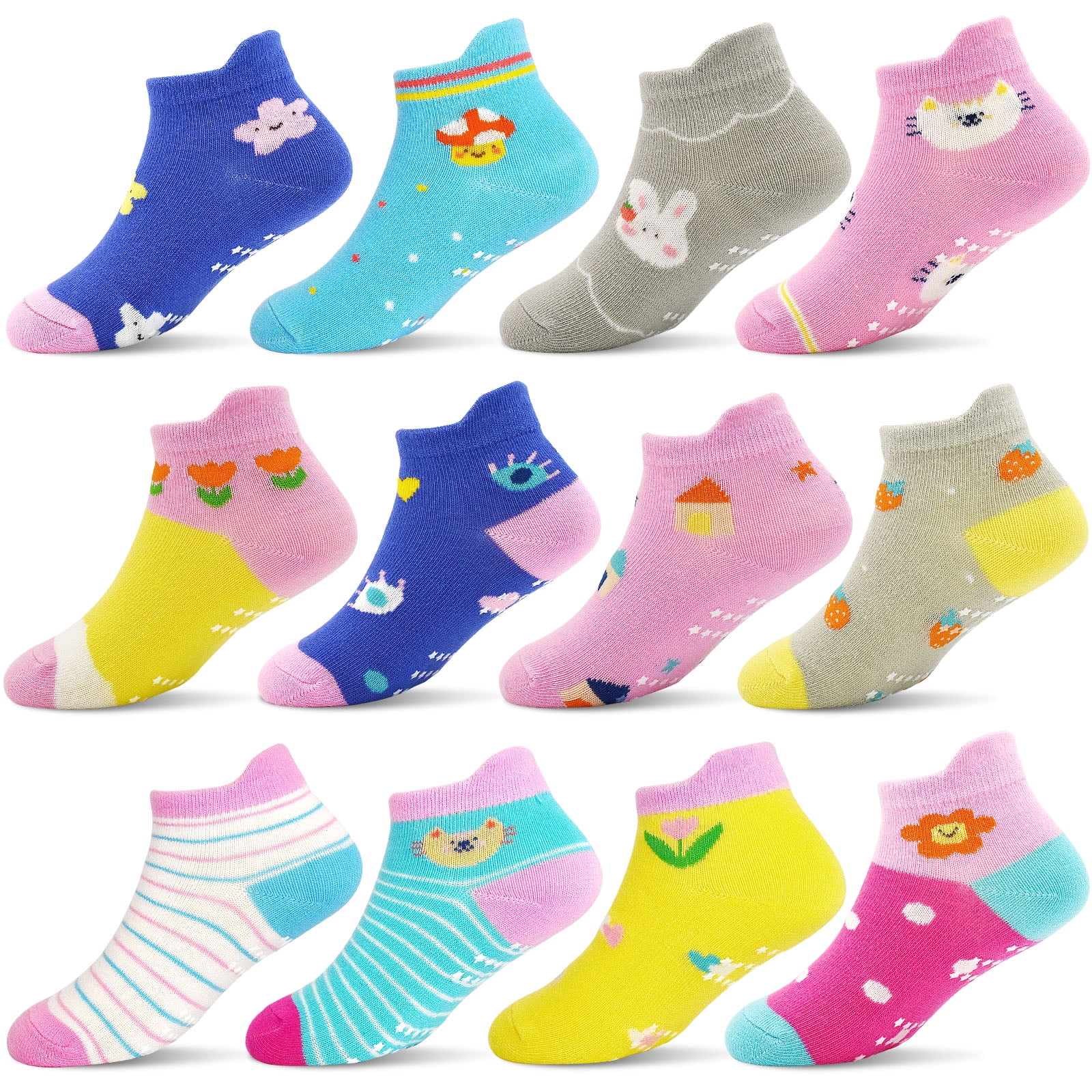 Toddler Grip Socks Non Slip Toddler Socks 12 Pairs Girls Ankle Socks ...