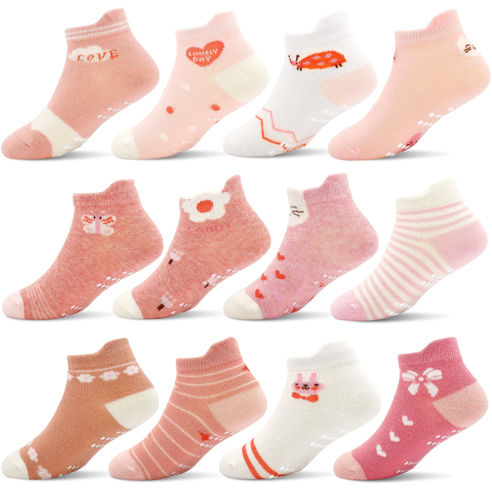 Toddler Grip Socks Non Slip Toddler Socks 12 Pairs Girls Ankle Socks ...