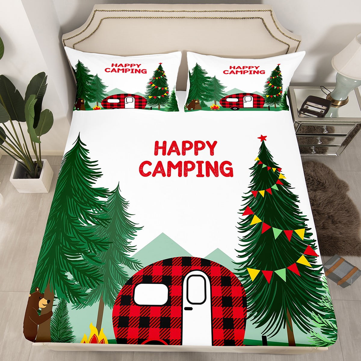 Toddler Happy Camping Bed Sheets, Camper Decor Bed Set Camping Car ...