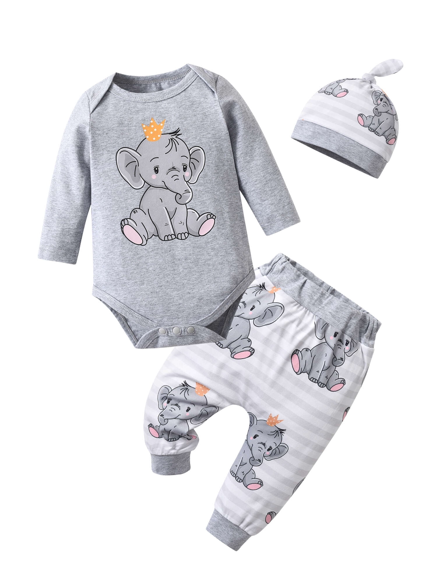 Newborn Infant Baby Boy Clothes Long Sleeve Romper Pants Headband Hat ...