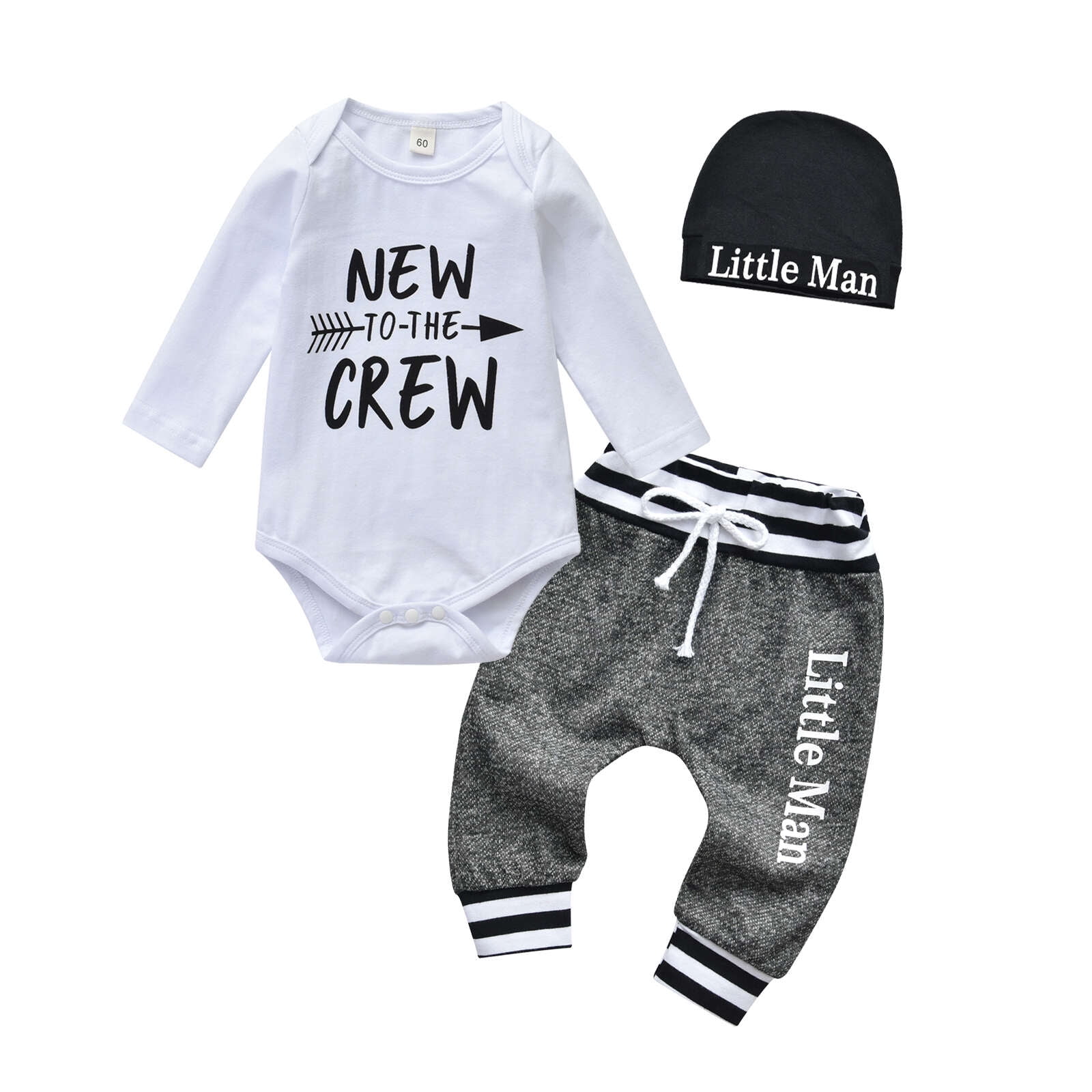 Newborn Infant Baby Boy Clothes Long Sleeve Romper Pants Headband Hat ...