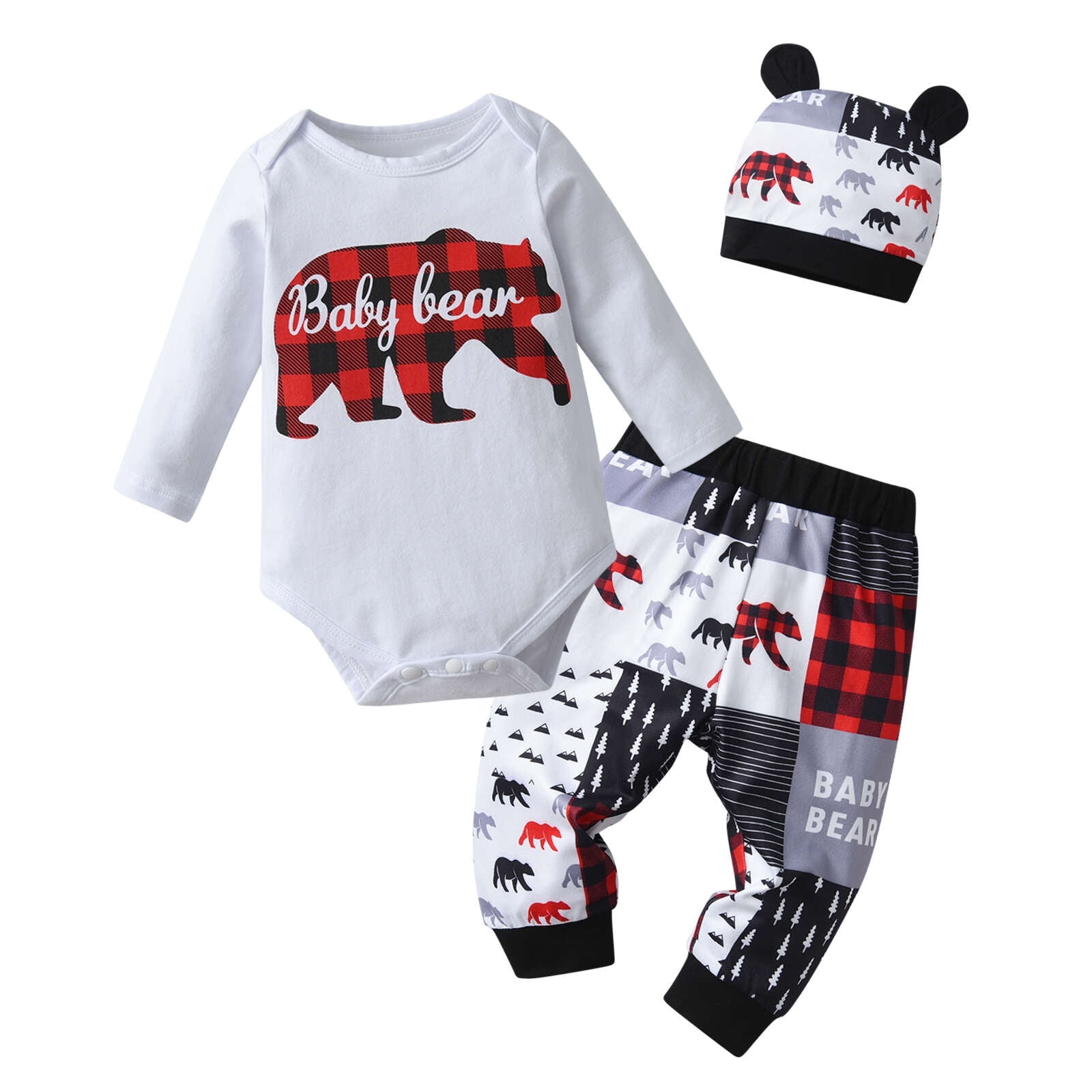 Newborn Infant Baby Boy Clothes Long Sleeve Romper Pants Headband Hat ...