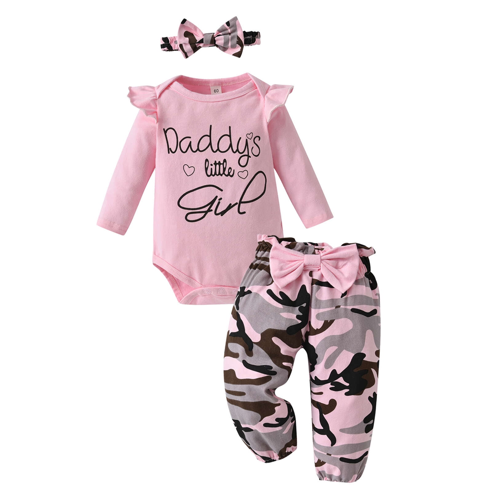 Newborn Infant Baby Girl Clothes Long Sleeve Romper Pants Headband ...