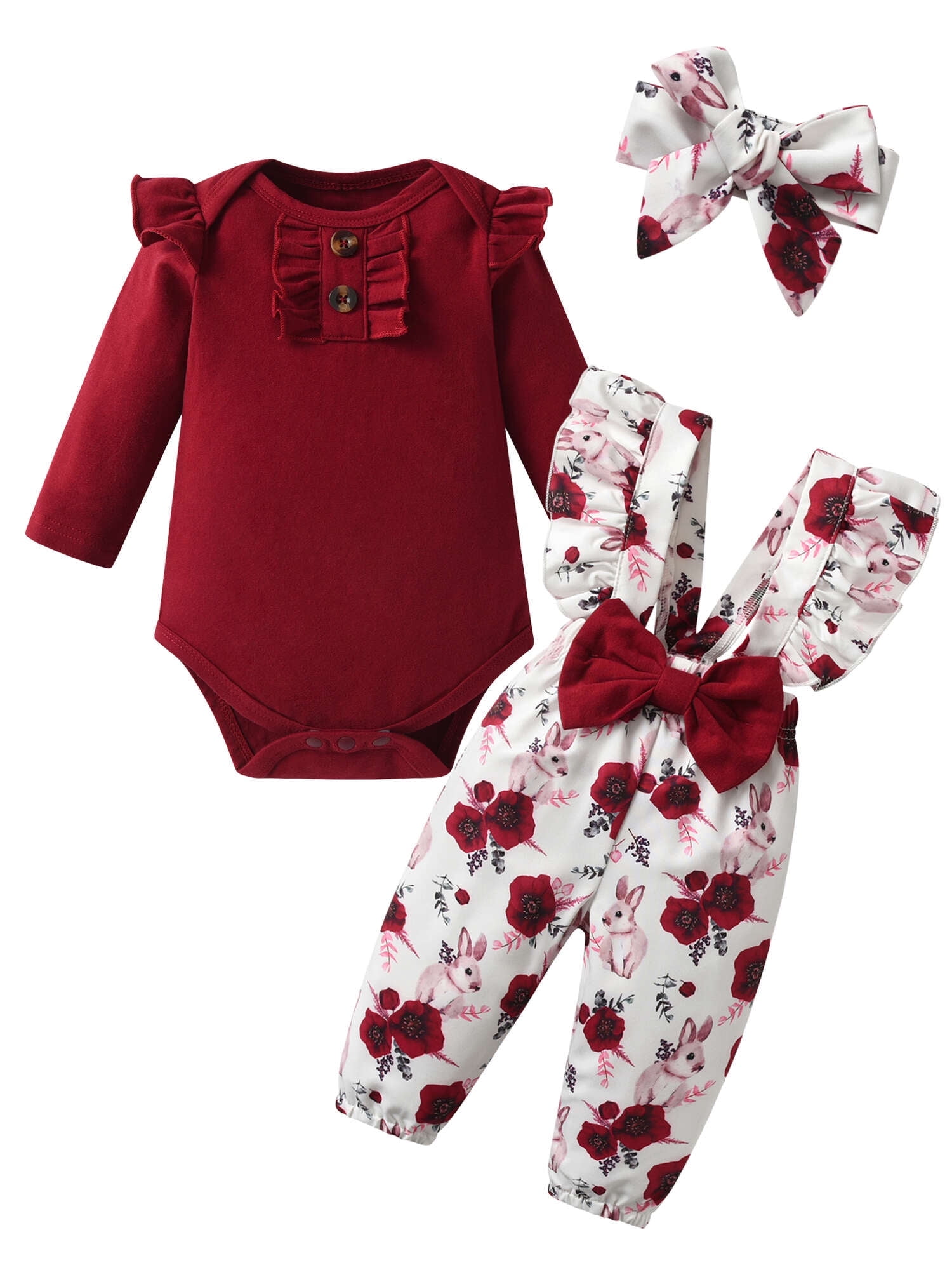 Newborn Infant Baby Girl Clothes Long Sleeve Romper Pants Headband ...