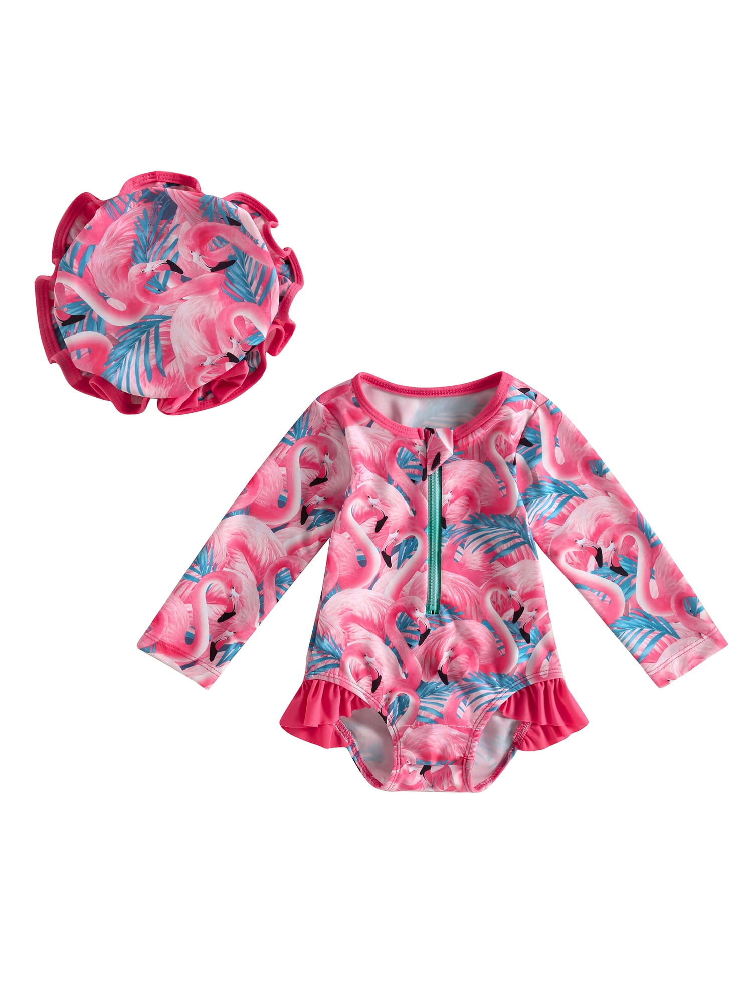 Toddler Infant Baby Girl One-Piece Swimsuit Rash Guard Zipper Long ...