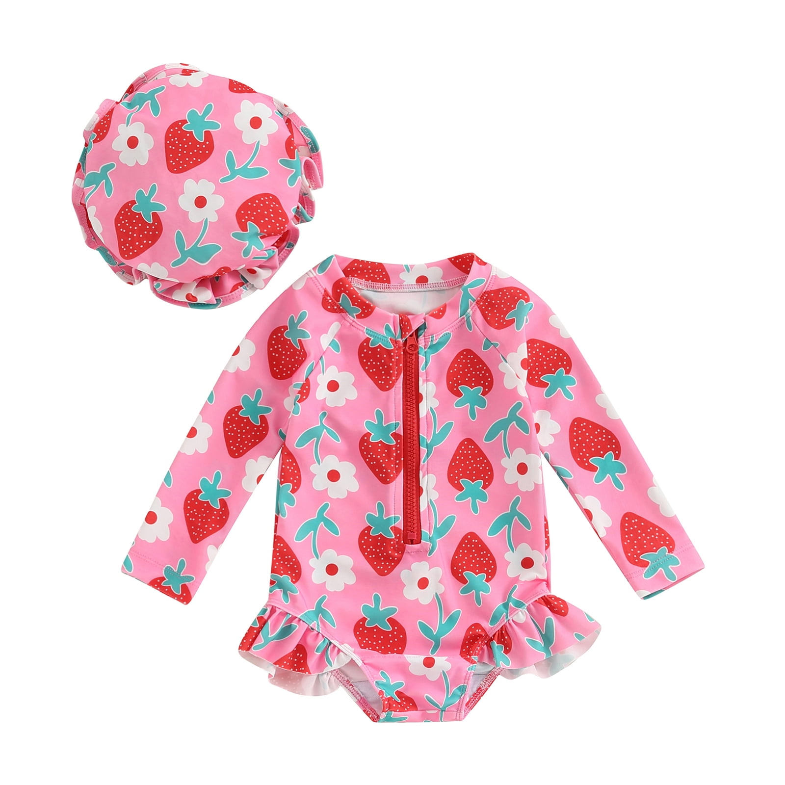 Toddler Infant Baby Girl One-Piece Swimsuit Rash Guard Zipper Long ...