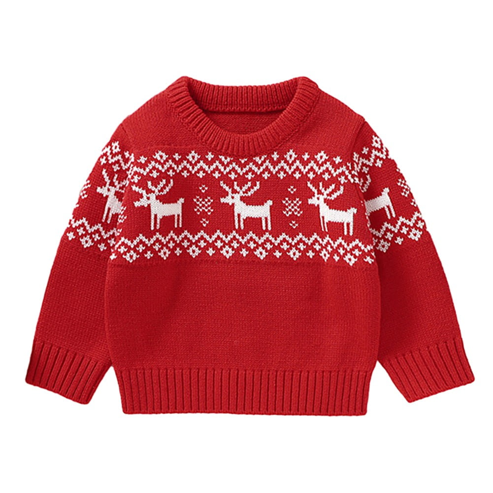 Toddler Infant Baby Red Christmas Sweater Long Sleeve Reindeer Print ...