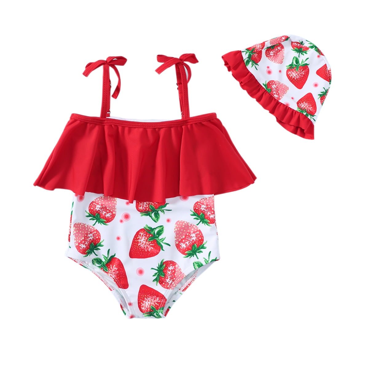 Toddler Infant Girl One Piece Bathing Suits and Hat Sleeveless Doughnut ...