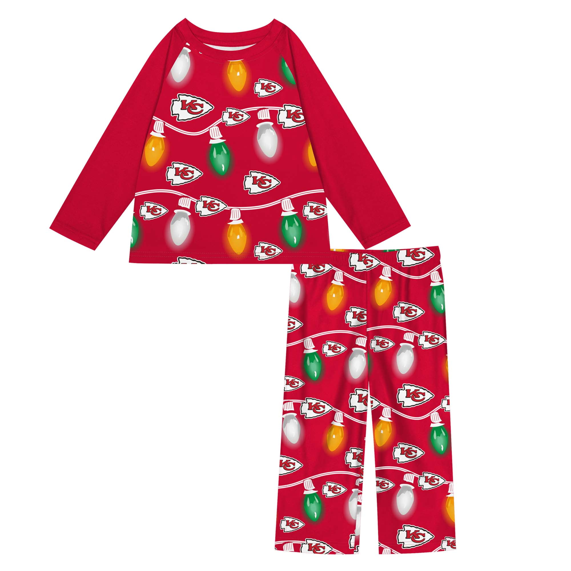 Toddler Kansas City Chiefs Two-Piece Garland Holiday Long Sleeve Pajama ...