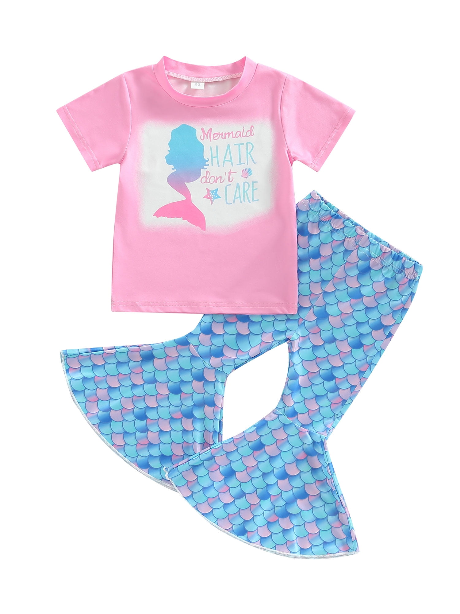 Toddler Kid Baby Girls Outfits Short Sleeve Mermaid Print T-Shirt Fish ...